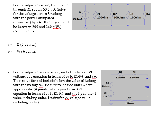 Solved 1. For the adjacent circuit, the current through R1 | Chegg.com