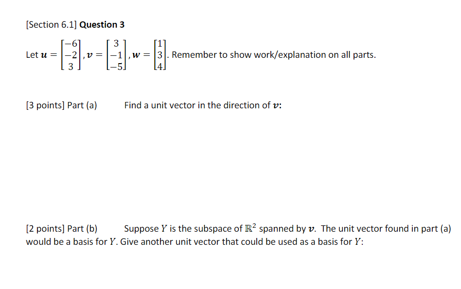Solved [Section 6.1] Question 3 Let u = 1-2,v 3 --L 3 [1] | Chegg.com