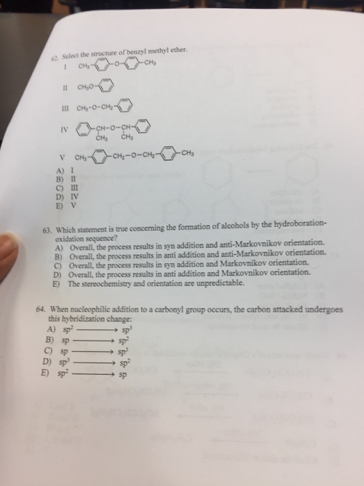 Solved Select the structure of benzyl methyl ether. A) I | Chegg.com