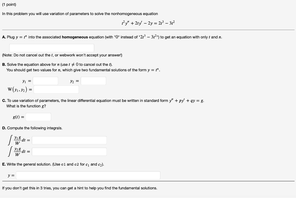 Solved In this problem you will use variation of parameters | Chegg.com