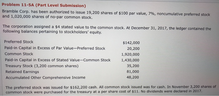 Solved Problem 11-5A (Part Level Submission) Bramble Corp. | Chegg.com