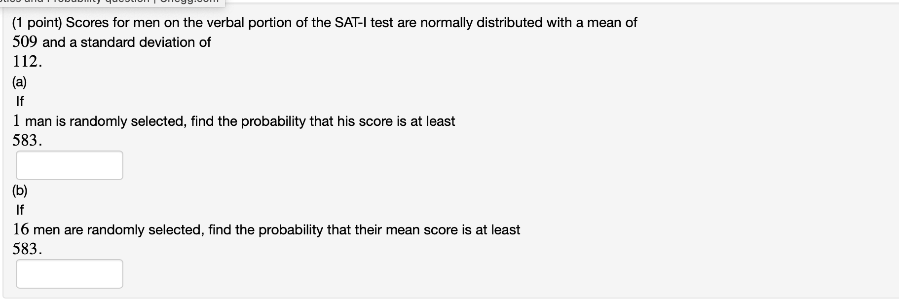 Solved (1 point) Scores for men on the verbal portion of the | Chegg.com