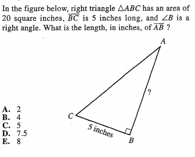 Solved In the figure below, right triangle ABC has an area | Chegg.com