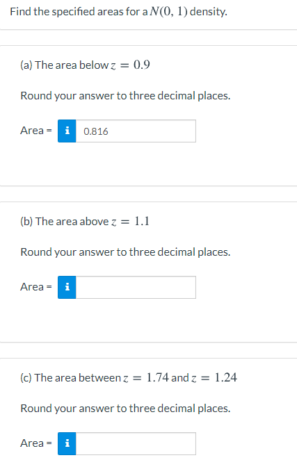 Solved Find the specified areas for a N(0, 1) density. (a) | Chegg.com