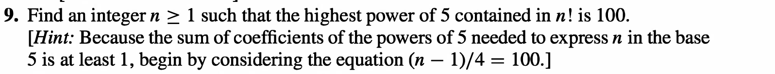 Solved Find an integer n≥1 ﻿such that the highest power of 5 | Chegg.com