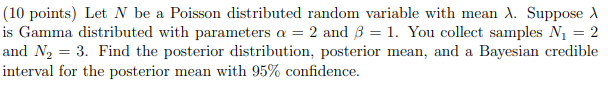 (10 points) Let N be a Poisson distributed random | Chegg.com