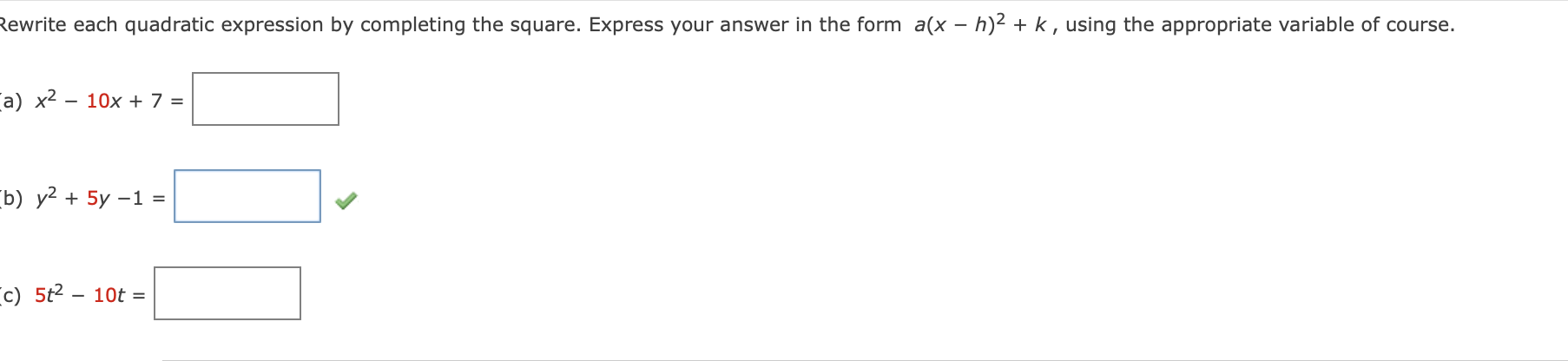 Solved Rewrite each quadratic expression by completing the | Chegg.com