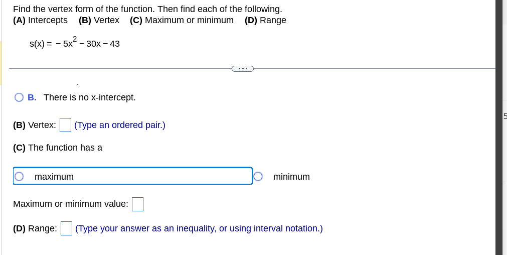 Solved Find the vertex form of the function. Then find each | Chegg.com
