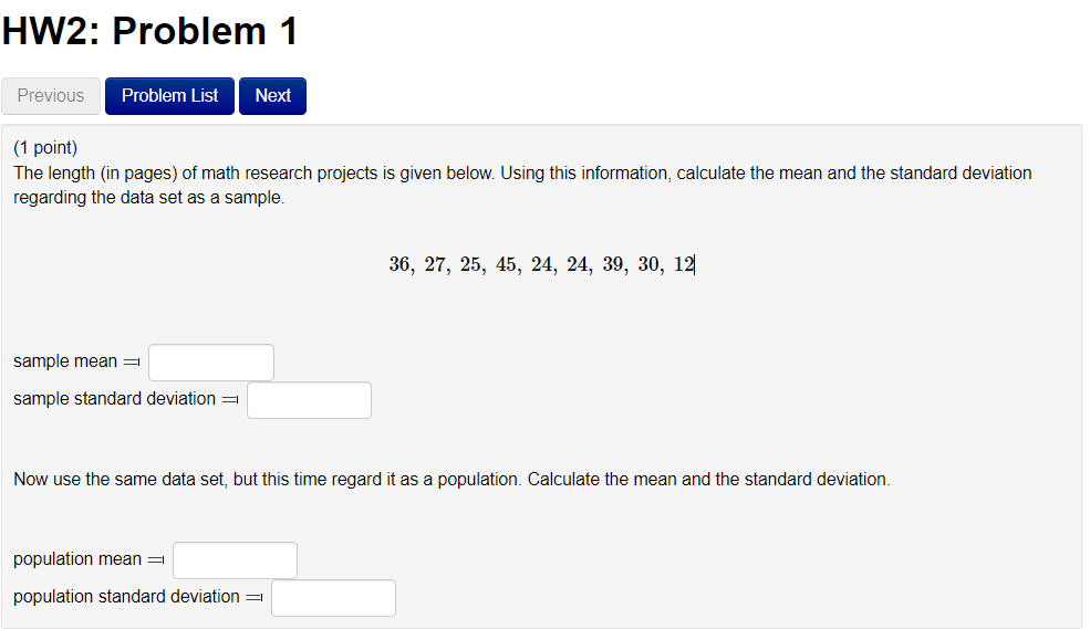 Solved HW2: Problem 1 Previous Problem List Next (1 point) | Chegg.com