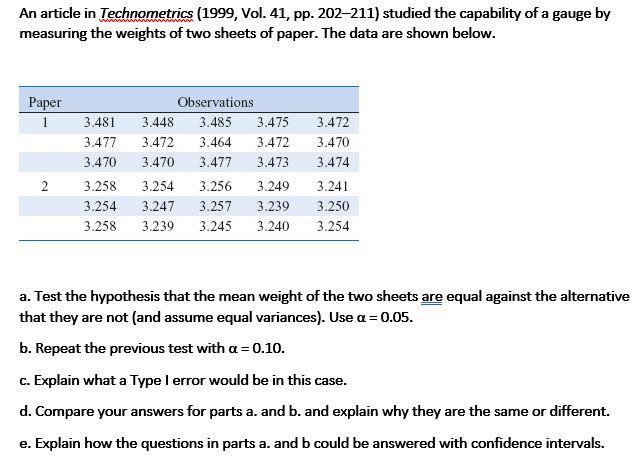 Solved An article in Technometrics (1999, Vol. 41, pp. | Chegg.com
