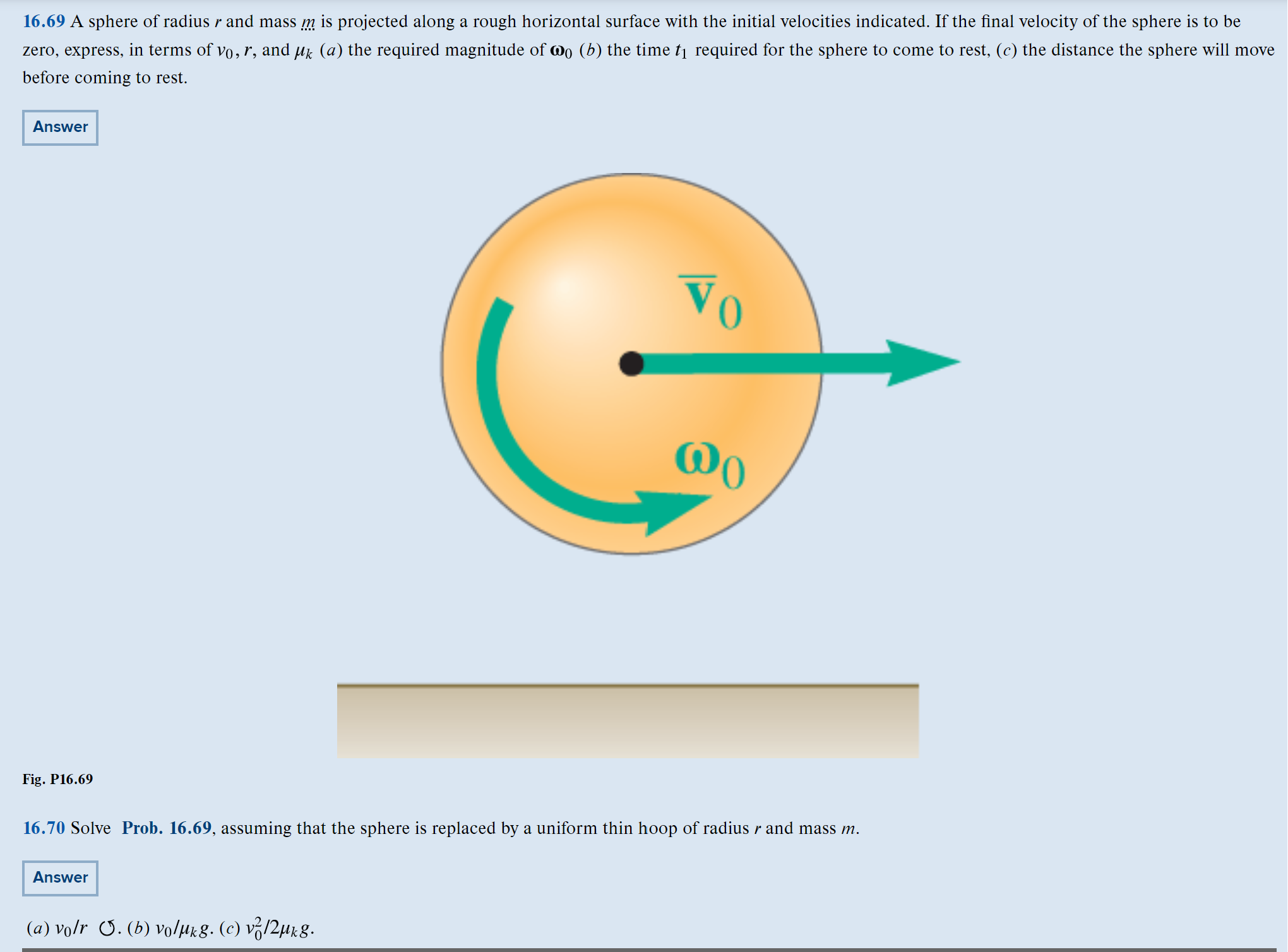 Solved 16.69 A sphere of radius r and mass m is projected | Chegg.com