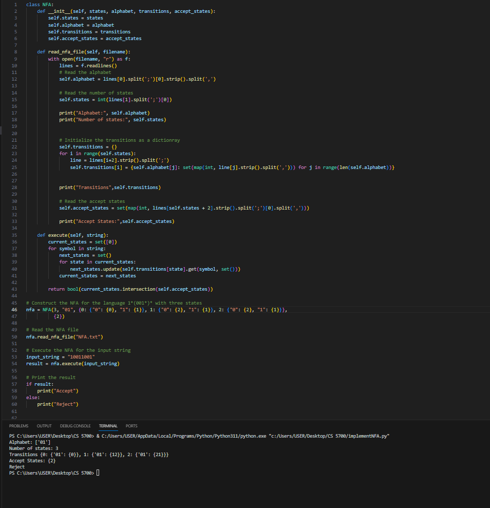 Solved NFA Python: Example String Input: "10011001", | Chegg.com