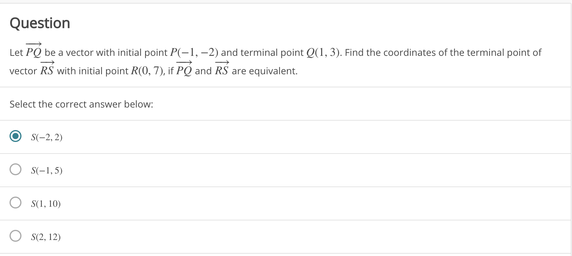 Solved Question Let PQ be a vector with initial point P(-1, | Chegg.com