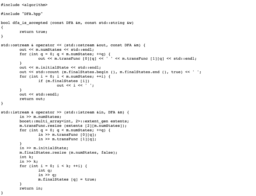 Solved #include #include "DFA.hpp" bool dfa_is_accepted | Chegg.com