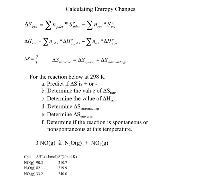 Solved Calculating Entropy Changes rct f,rc | Chegg.com
