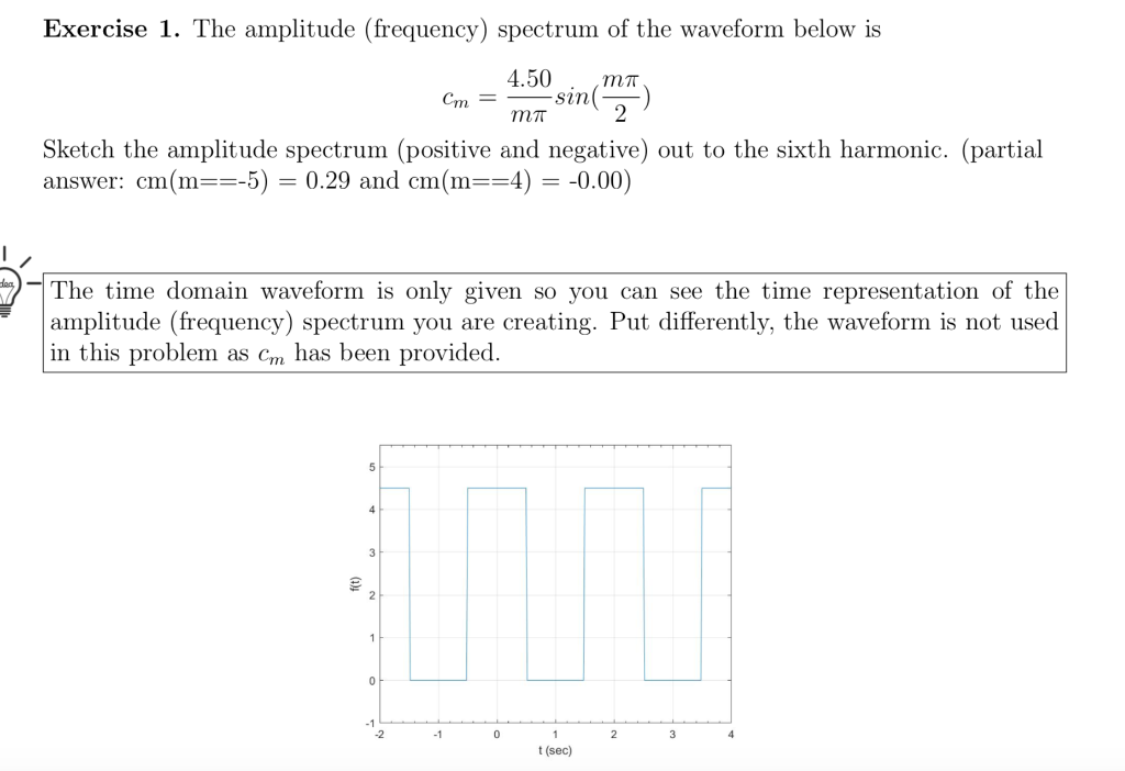 Solved Exercise 1. The amplitude (frequency) spectrum of the | Chegg.com