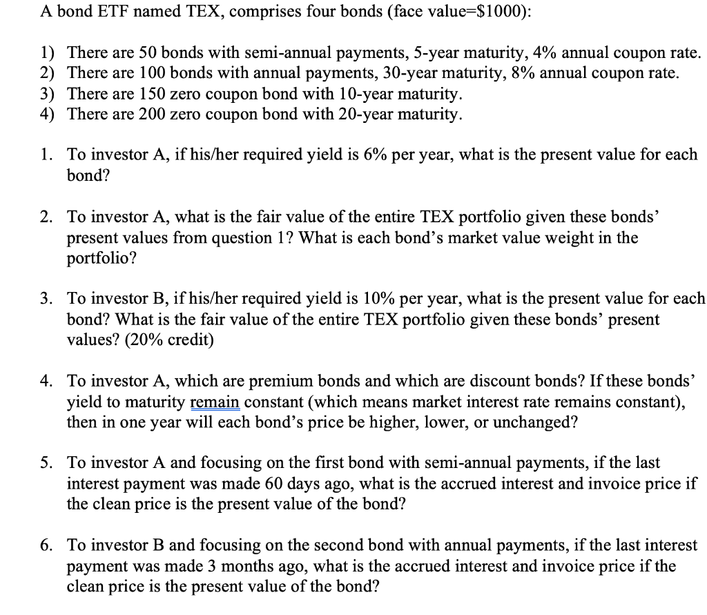 Solved A bond ETF named TEX, comprises four bonds (face | Chegg.com