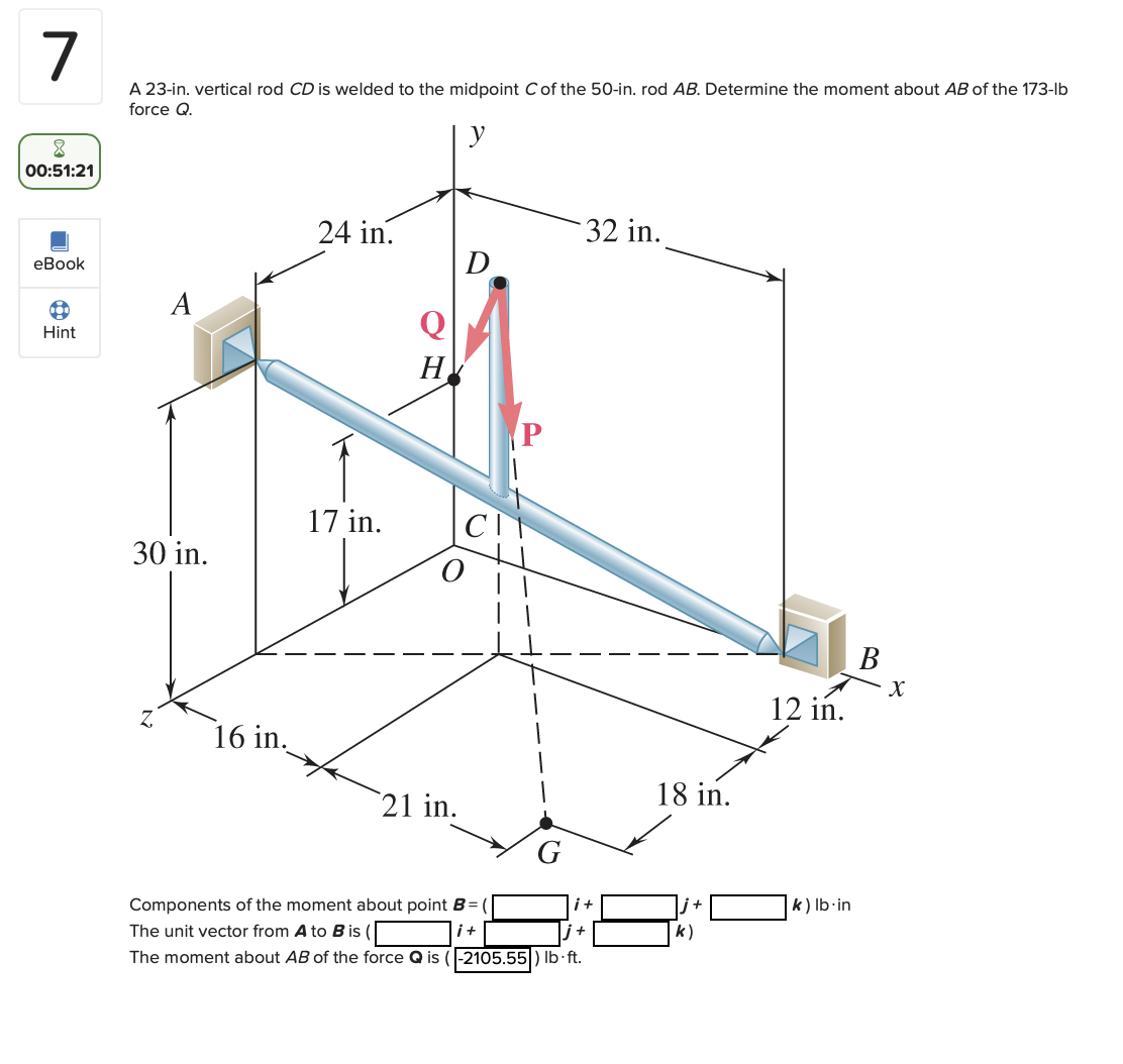 Solved A 23-in. ﻿vertical rod CD ﻿is welded to the midpoint | Chegg.com