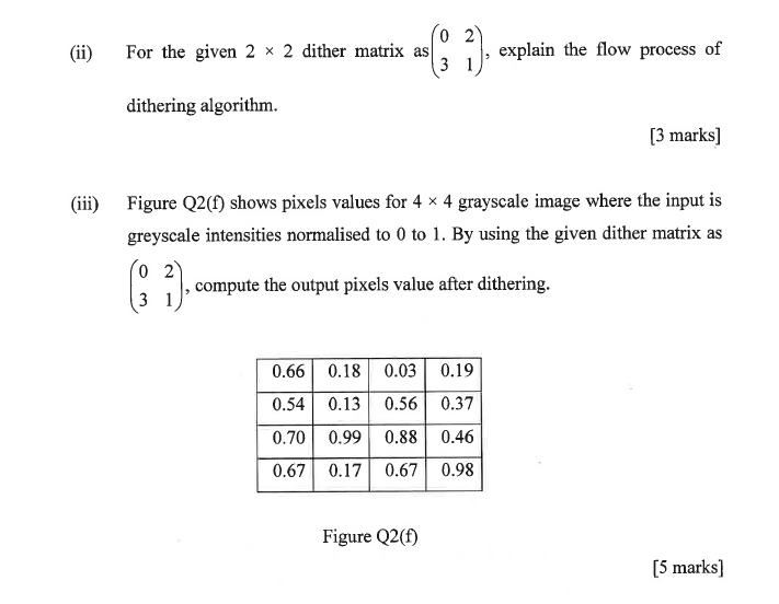 Solved (ii) 02 For the given 2 * 2 dither matrix as 3 | Chegg.com