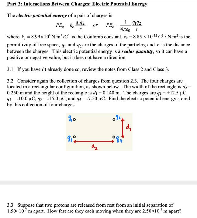 Solved Part 3: Interactions Between Charges: Electric | Chegg.com