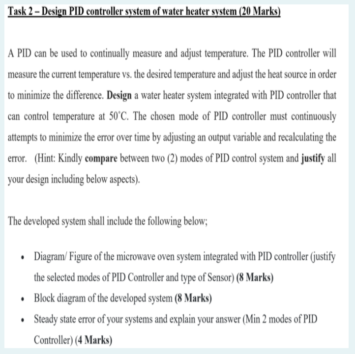 Solved Task 2 - Design PID controller system of water heater | Chegg.com