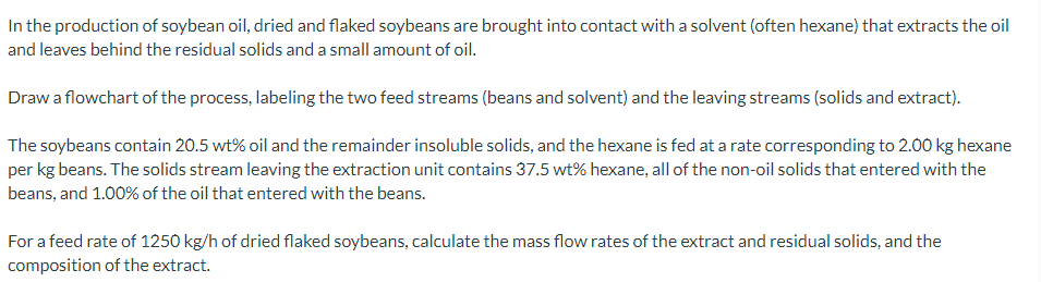 Solved In the production of soybean oil, dried and flaked | Chegg.com