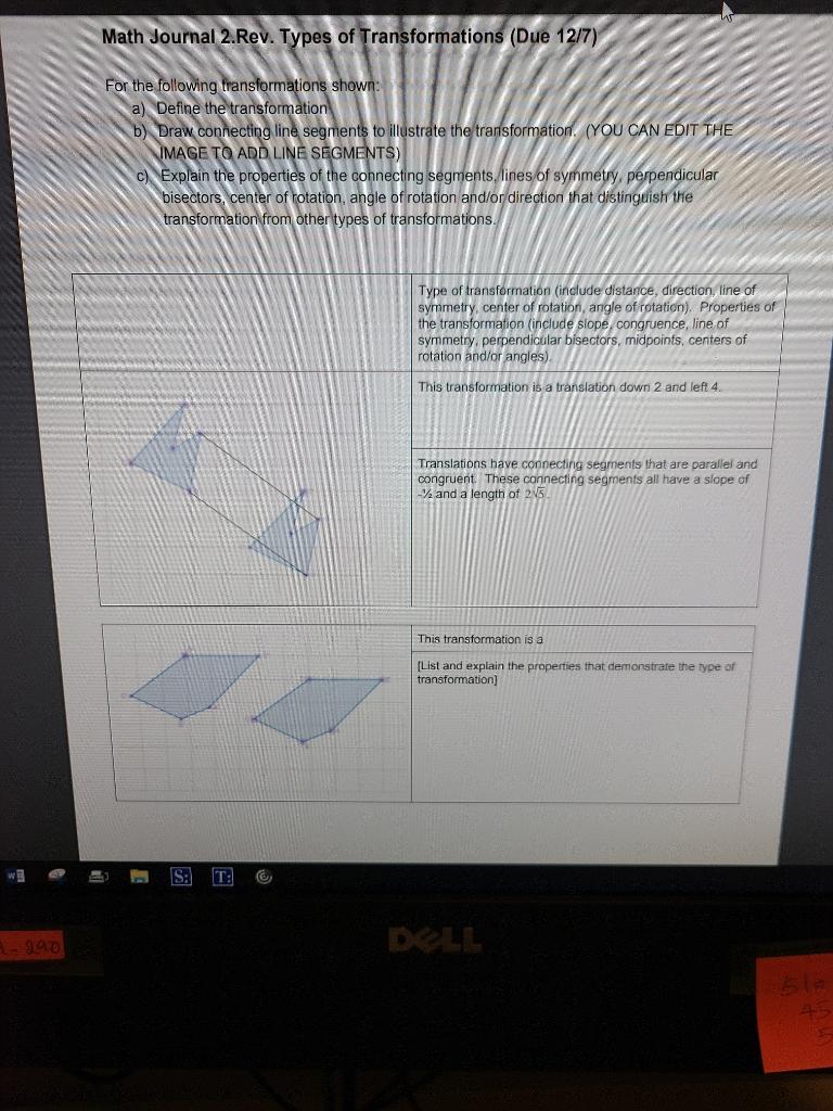 Solved Math Journal 2.Rev. Types of Transformations (Due | Chegg.com