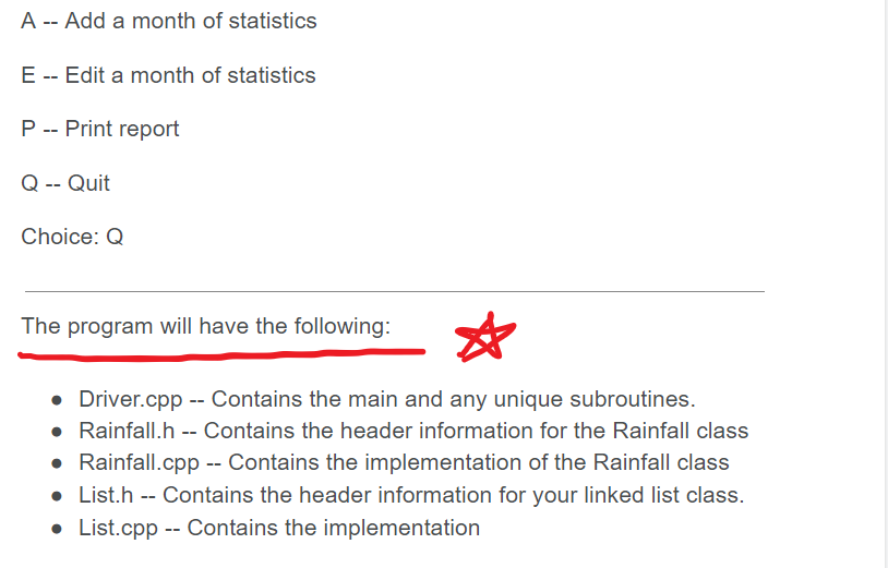 Solved Rainfall Statistics Class Create a class to hold | Chegg.com