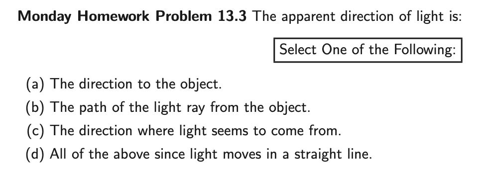 Solved Monday Homework Problem 13.3 ﻿The apparent direction | Chegg.com