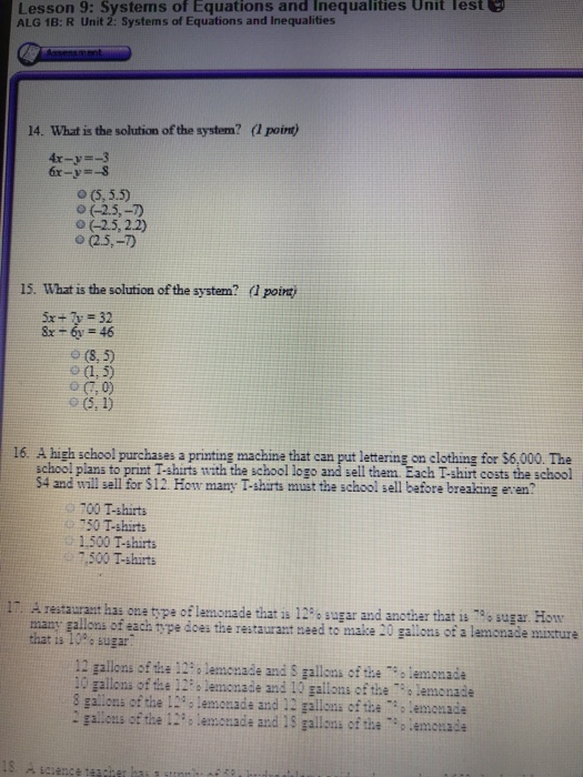 Systems Of Equations And Inequalities Unit 5 Test Answers Tessshebaylo