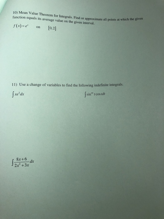 Solved 10) Mean Value Theorem for Integrals. Find or | Chegg.com