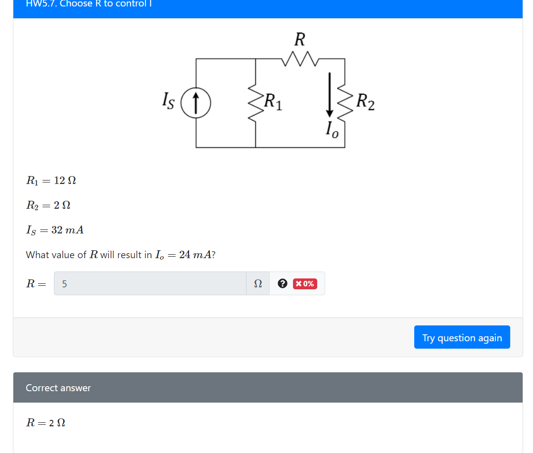 Solved HW5.7. Choose R to control R Is ( R2 R1 12 R2 =2 Is | Chegg.com