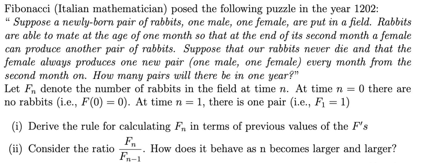 Solved Fibonacci (Italian mathematician) posed the following | Chegg.com