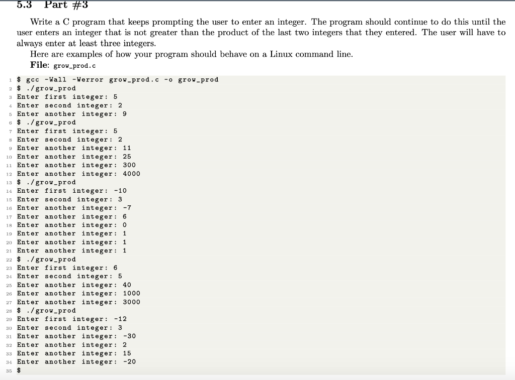 Solved 5.3 Part #3 Write a C program that keeps prompting | Chegg.com
