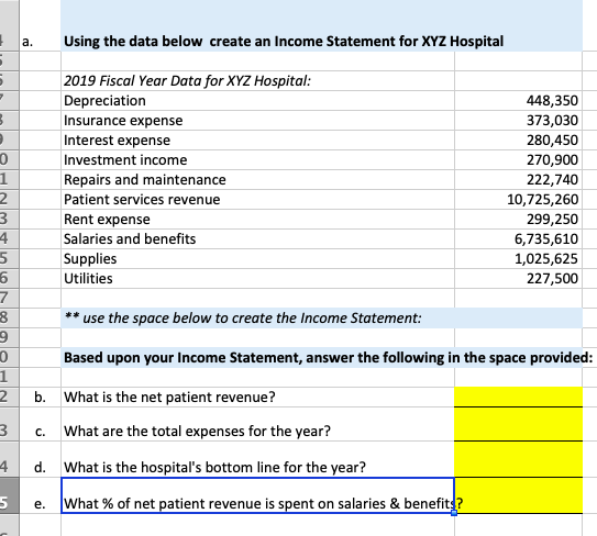 Solved Using the data below create an Income Statement for | Chegg.com