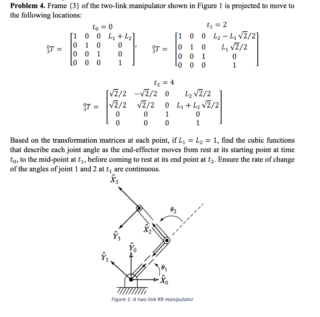 Solved Problem 4. Frame {3} of the two-link manipulator | Chegg.com