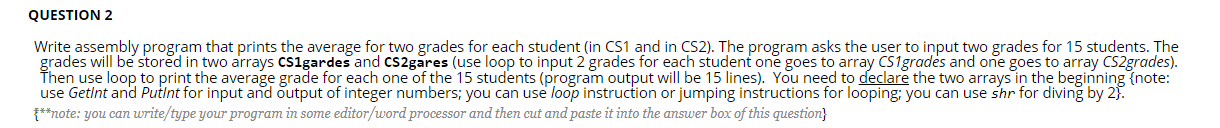 Question 2 Write Assembly Program That Prints The