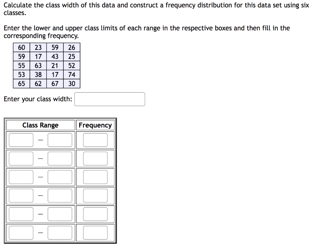 Solved Calculate the class width of this data and construct | Chegg.com