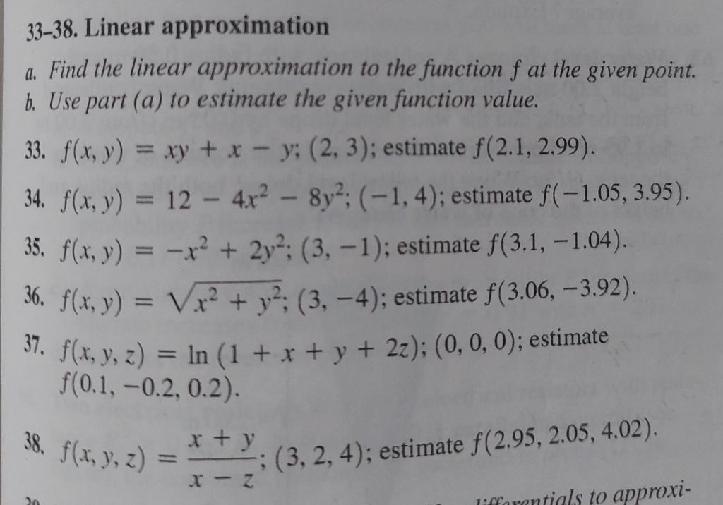 Solved 33-38. Linear approximation a. Find the linear | Chegg.com