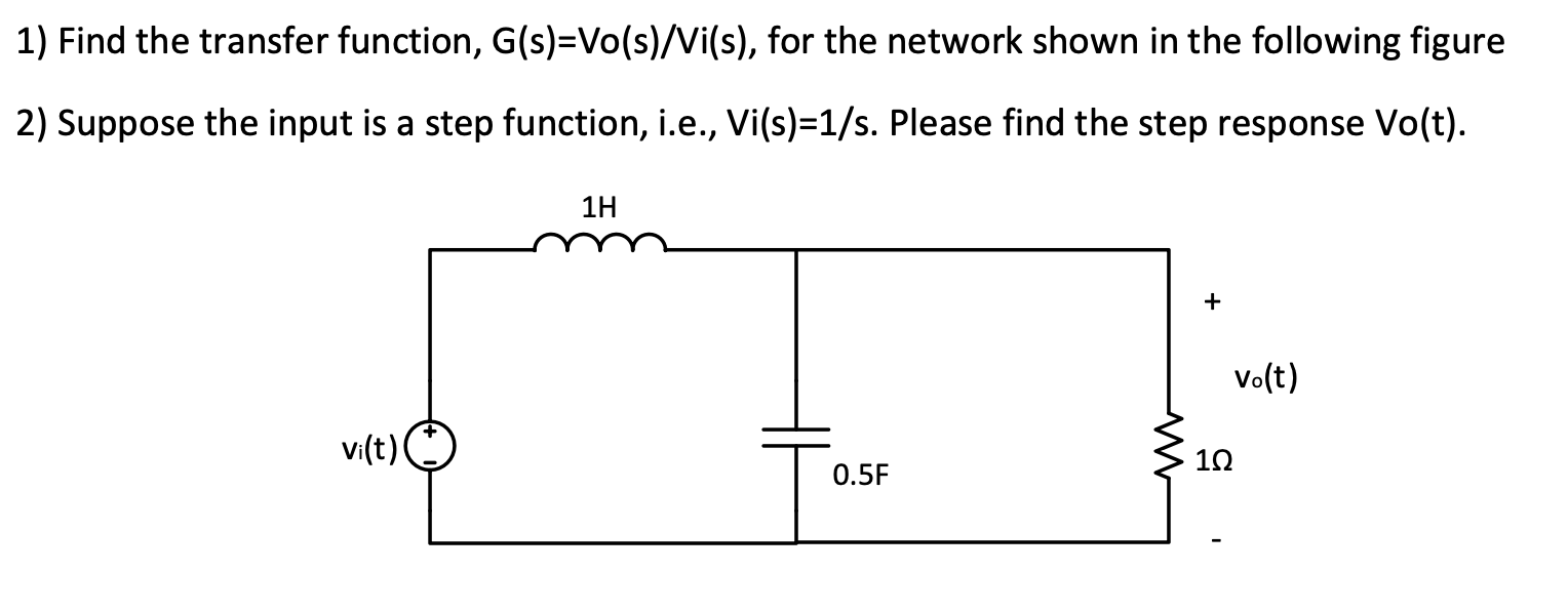 Solved 1) Find the transfer function, G(s)=Vo(s)/Vi(s), for | Chegg.com