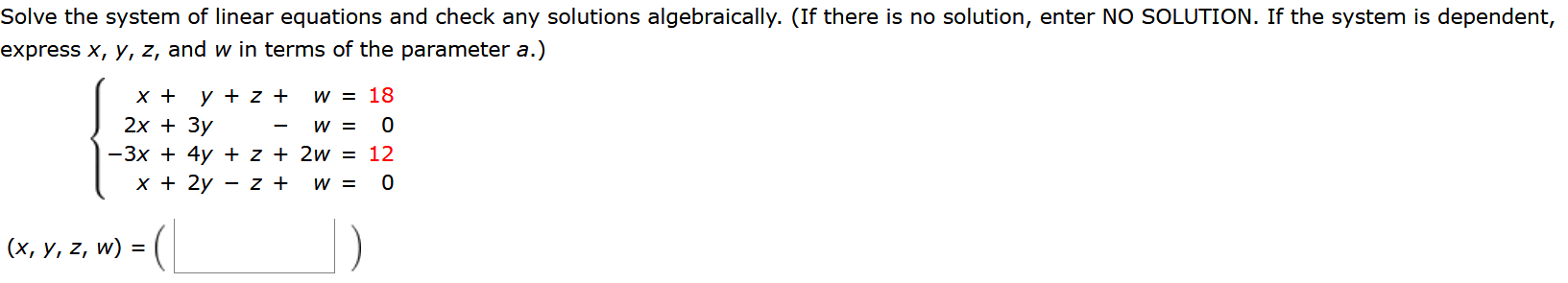 Solved Solve the system of linear equations and check any | Chegg.com