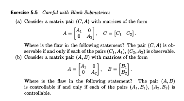 Solved Exercise 5.5 Careful with Block Submatrices (a) | Chegg.com