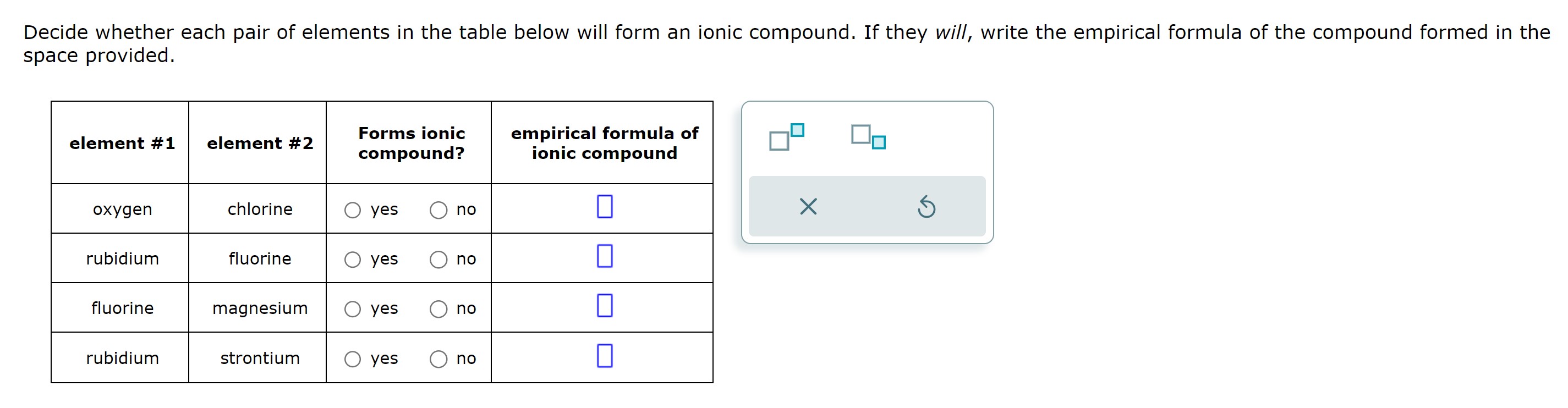 Solved Decide whether each pair of elements in the table | Chegg.com