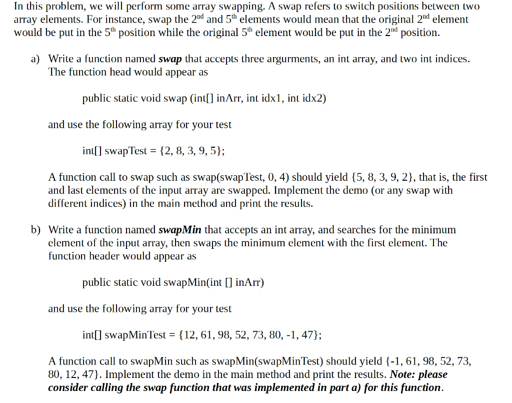 Solved In This Problem We Will Perform Some Array Swapping