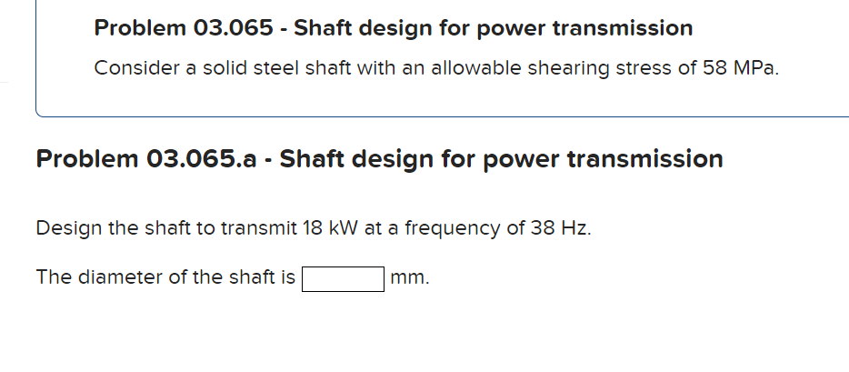 Solved Problem 03.065 - Shaft design for power transmission | Chegg.com