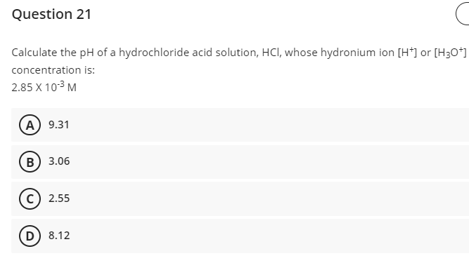 [Solved]: Calculate the ( mathrm{pH} ) of a hydrochlori