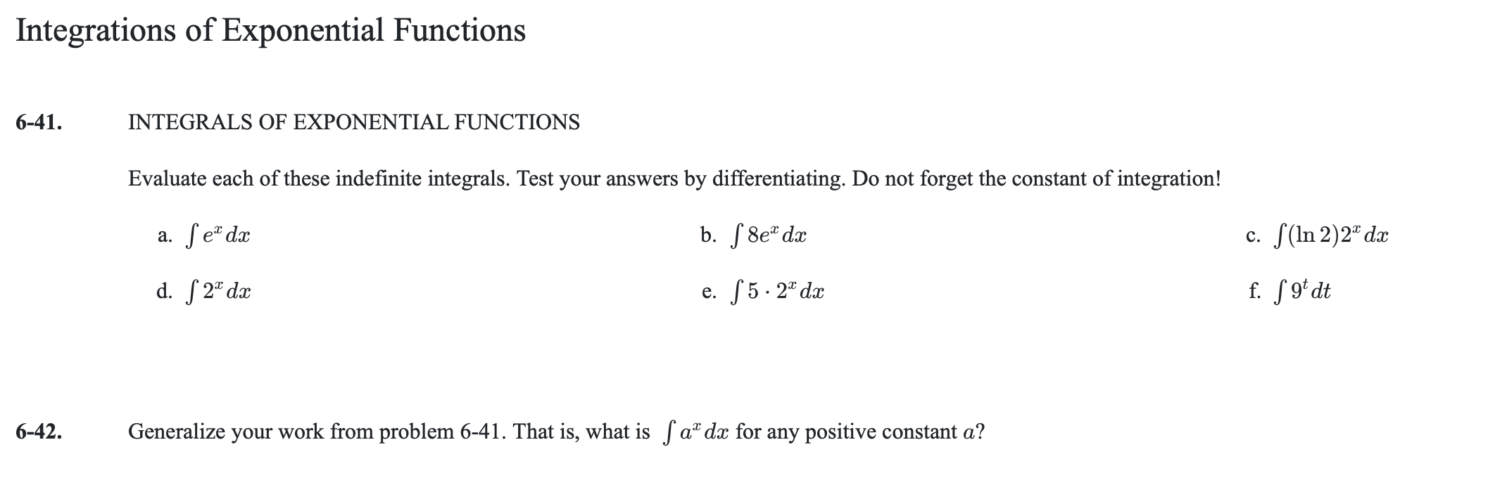 Solved Integrations of Exponential Functions 6-41. INTEGRALS | Chegg.com