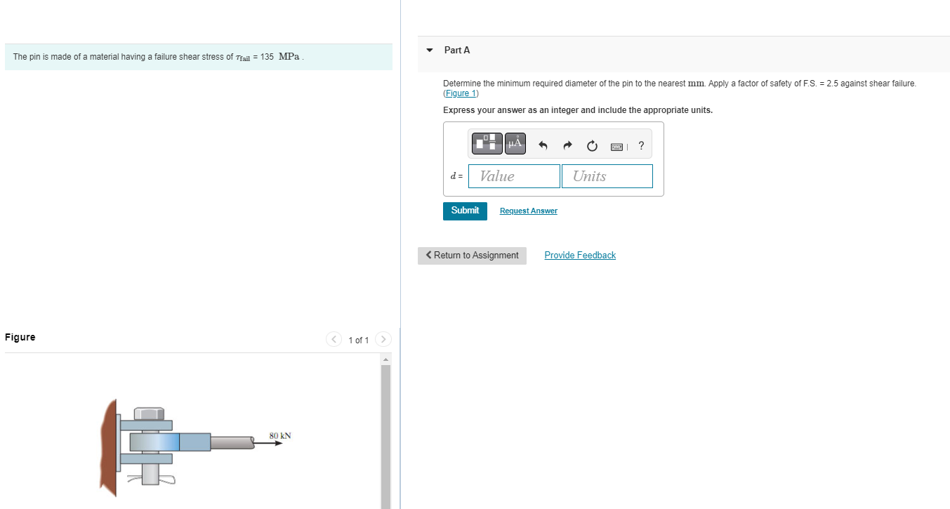 Solved The pin is made of a material having a failure shear | Chegg.com