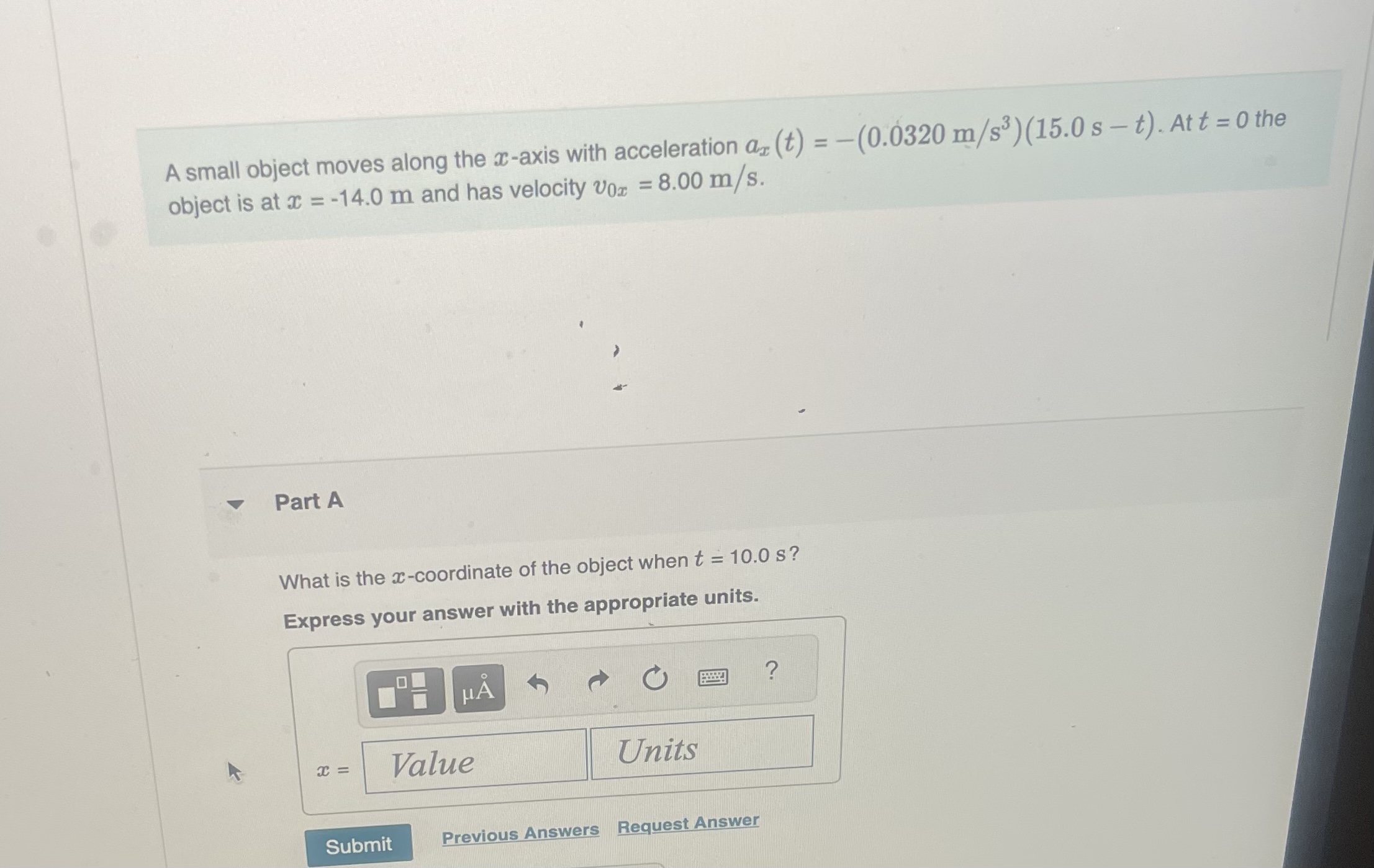 Solved A small object moves along the x-axis with | Chegg.com