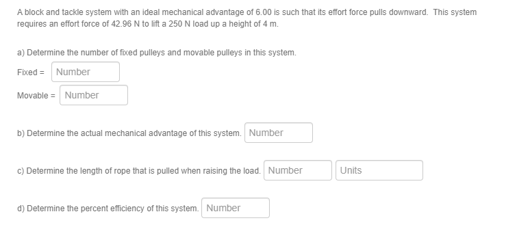Solved A block and tackle system with an ideal mechanical | Chegg.com